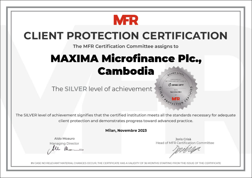 Client Protection Certification | MAXIMA Microfinance